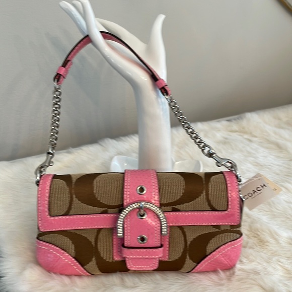 Coach | Bags | Coach Handbag With Pink Reptile Trim And Bling Hardware ...